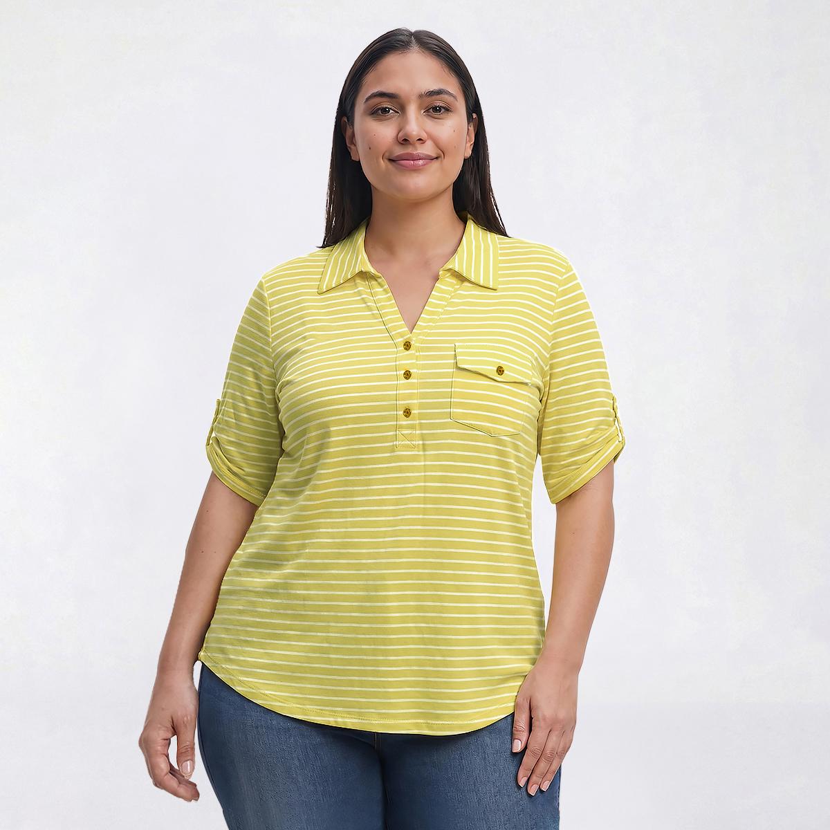 Click here for Plus Size Emily Daniels Elbow Sleeve Stripe One Po... prices